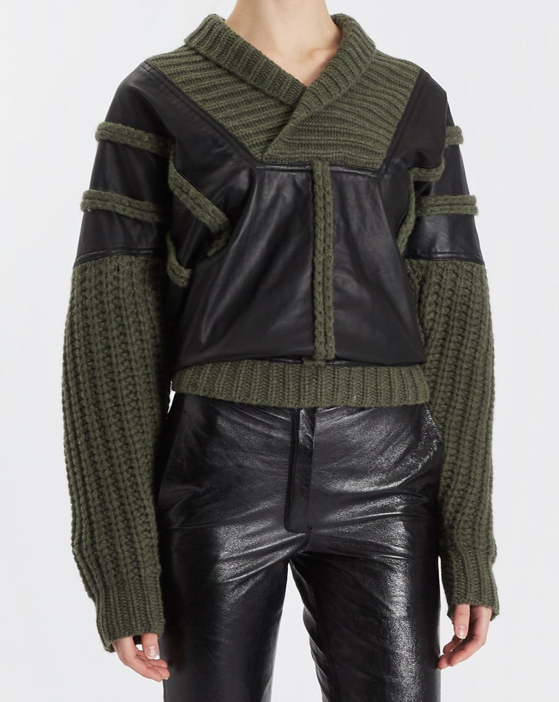 Denis LEATHER CASHMERE JUMPER - BLACK/KHAKI – SKIIM Paris