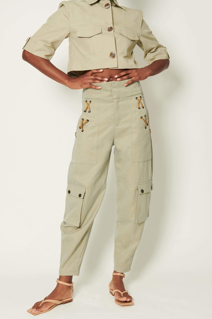 Tatjana EYELET POCKET TROUSERS - ASH – SKIIM Paris
